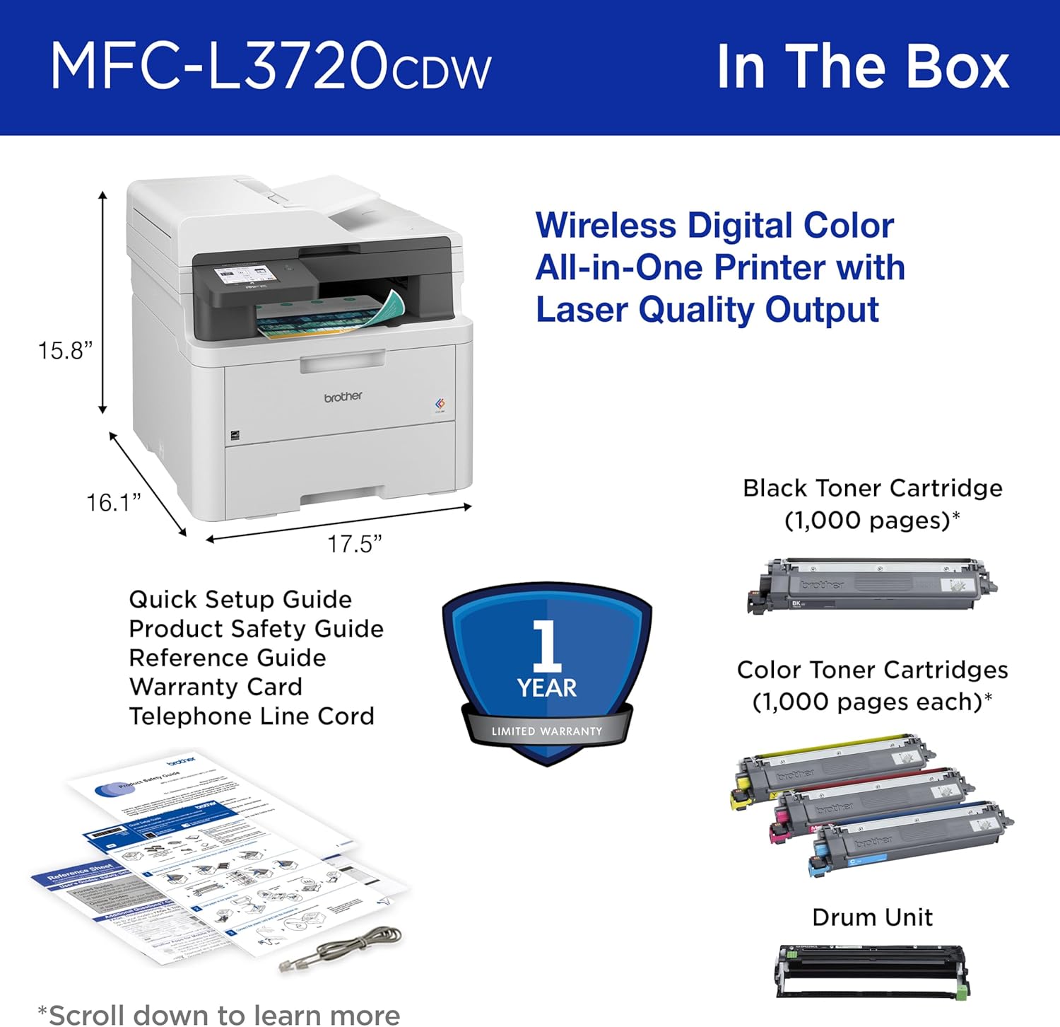 Brother Color Laser Printer All-in-One with Scanner, Copier and Fax ...